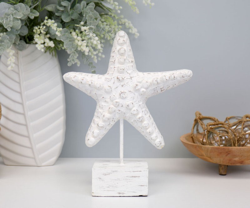 Large Reef White Starfish on Stand Decor