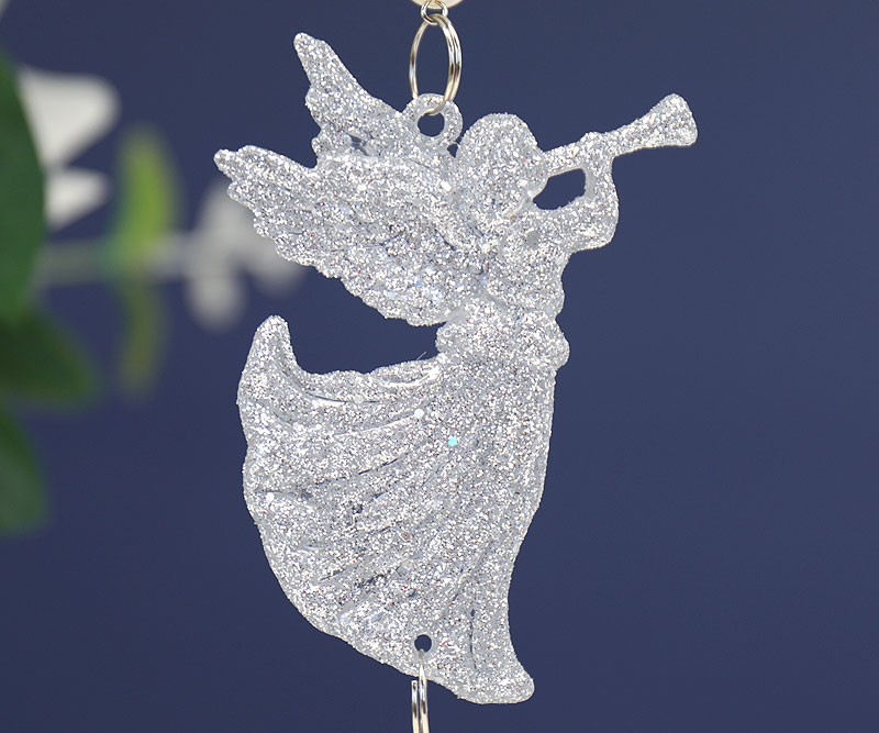 Silver Glitter Angel with White Tassel Decoration