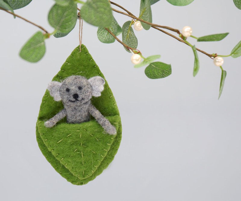 Cottontail Koala in Leaf Felt Christmas Decoration - Christmas ...
