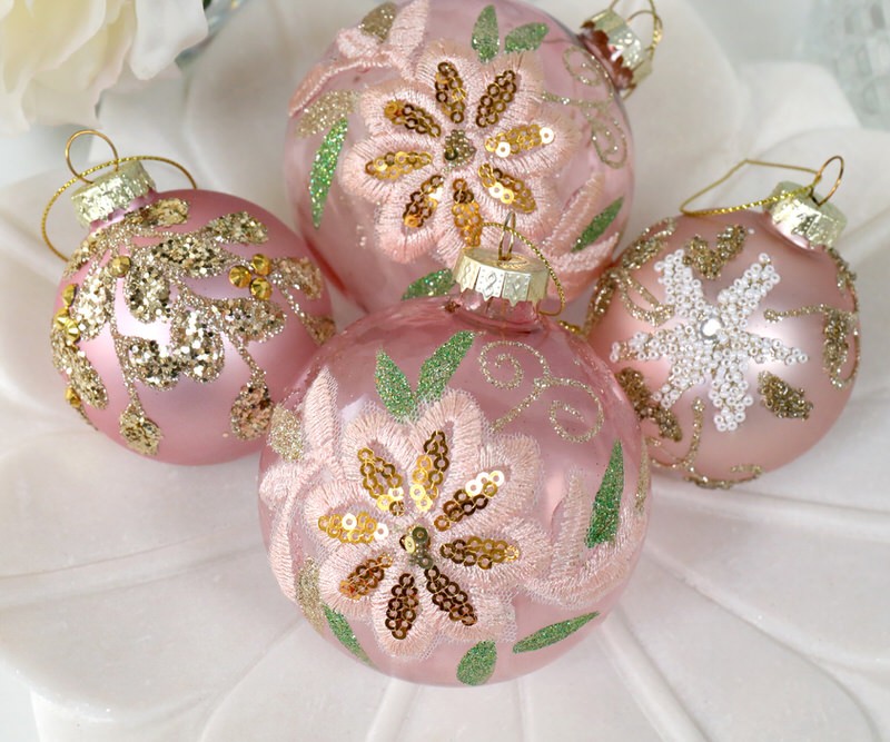 Christina Pink Applique Flower Bauble - Shop by colour