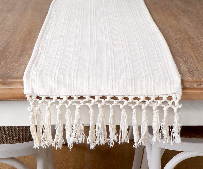 Ivory Tassels Table Runner - Extra Long