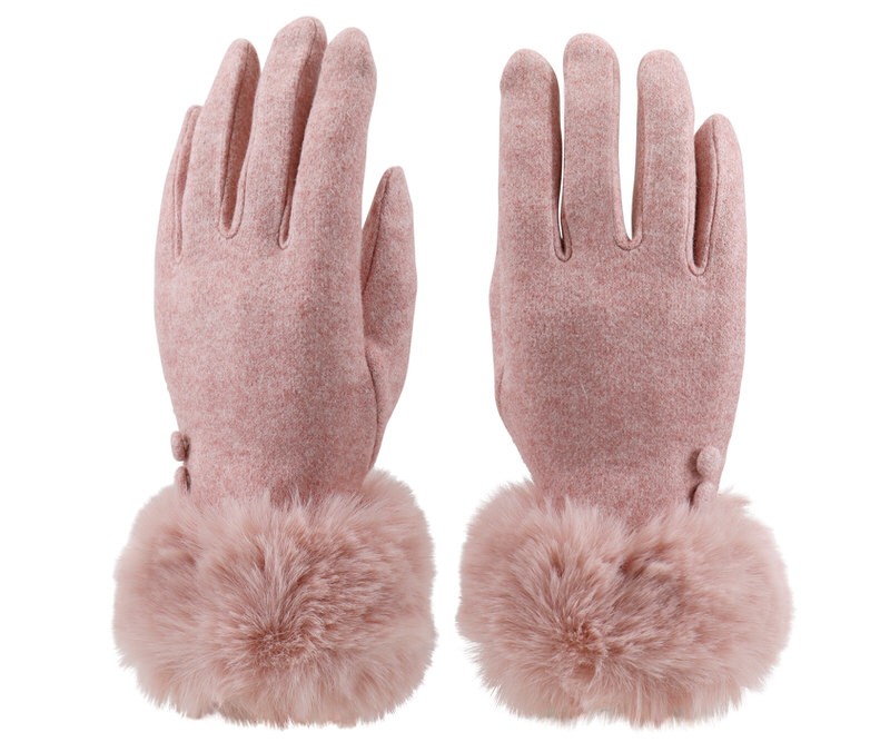 Nadia Soft Pink Fur Trim Gloves - Home Decor Online - New Arrivals