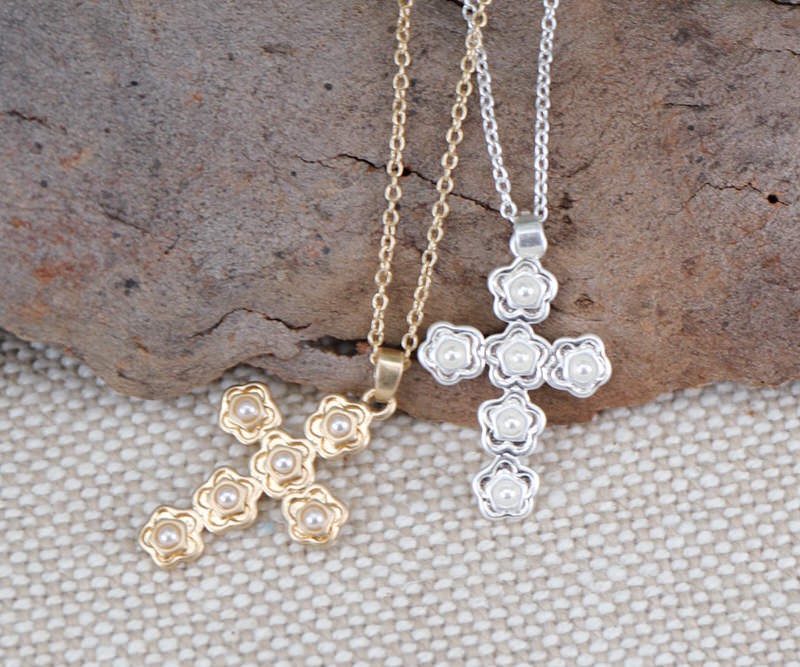 Gold Pearl Cross Pendant Necklace - Gift ideas for that special person ...