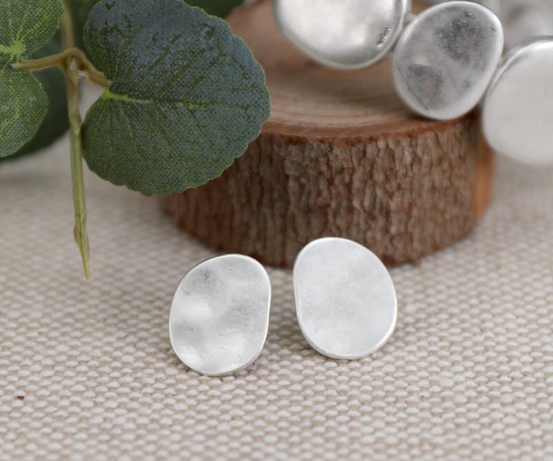 Pebble Silver Stud Earrings
