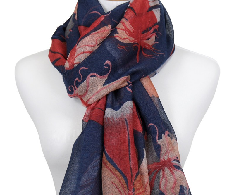 Affinity Navy Scarf with Red Feathers