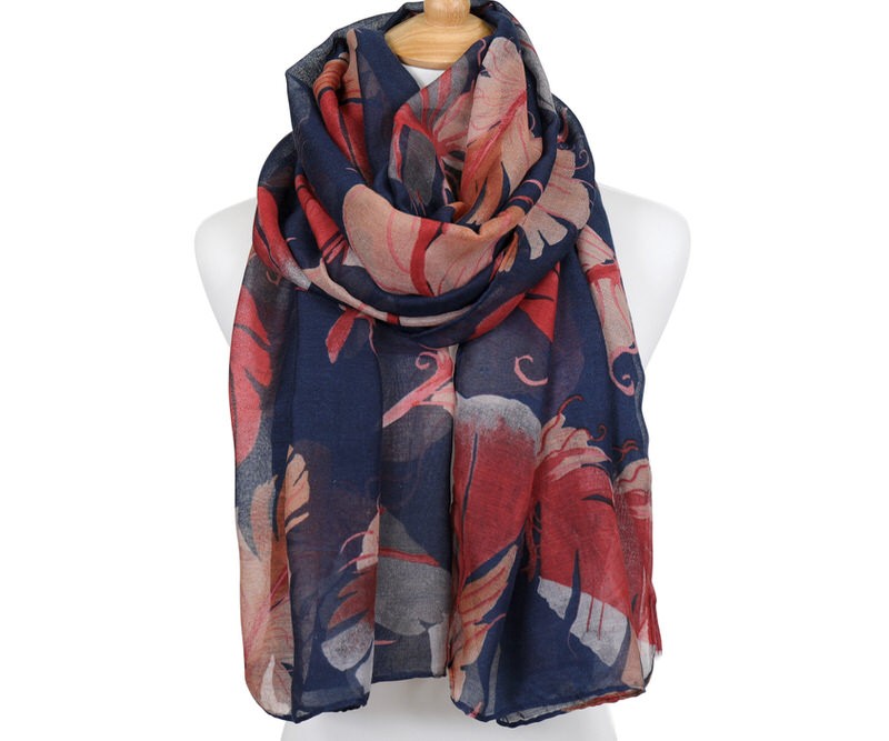 Affinity Navy Scarf with Red Feathers