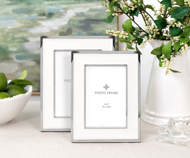 White Linen & Silver Photo Frame - 4x6" - Shop by colour