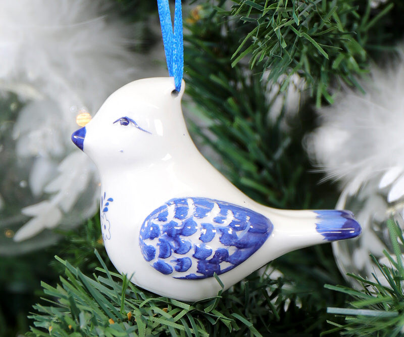 Posie Blue & White Ceramic Bird Tree Decoration - Christmas decorations ...