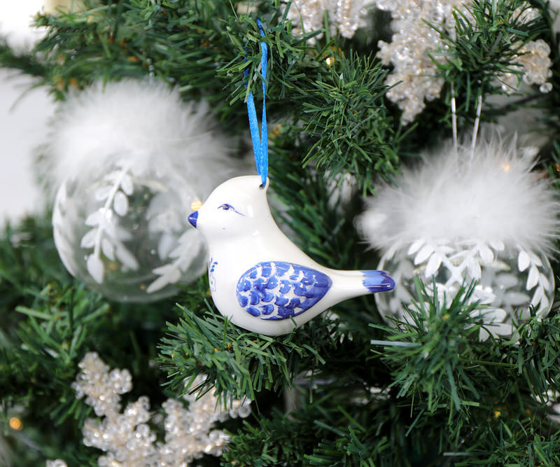 Posie Blue & White Ceramic Bird Tree Decoration