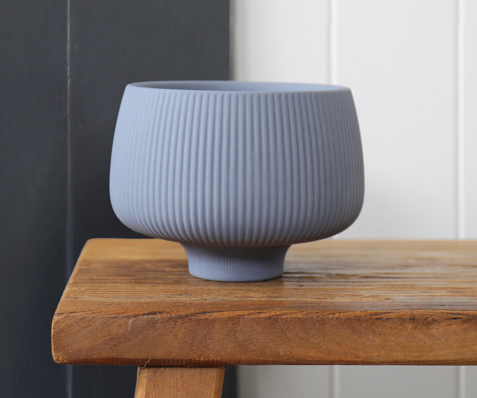 Alana Blue Ribbed Plant Pot - Beautiful home decor at French Knot