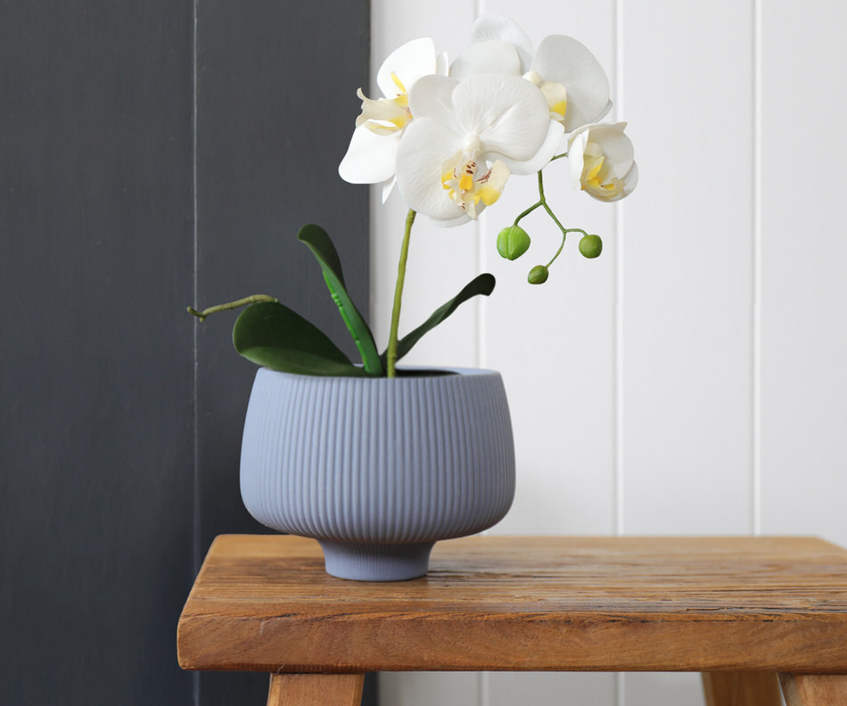 Alana Blue Ribbed Plant Pot - Beautiful home decor at French Knot