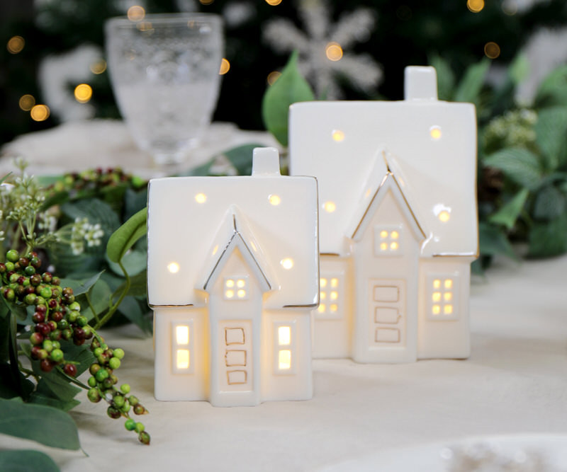 Large Woodford White Ceramic House with Lights - Shop by colour