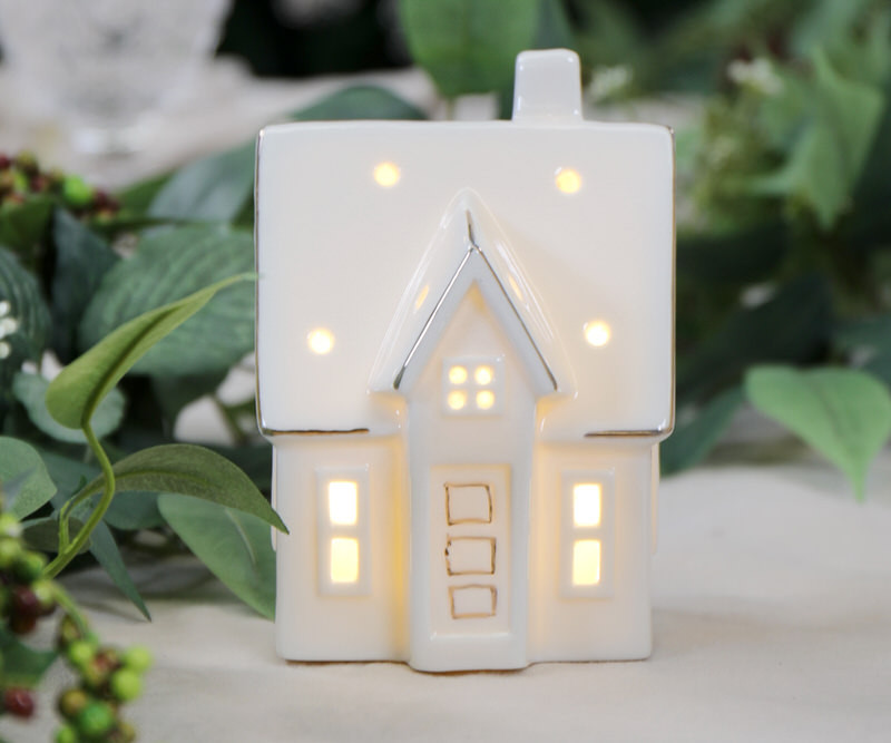 Small Woodford White Ceramic House with Lights - Shop by colour