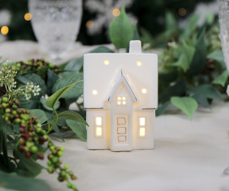 Small Woodford White Ceramic House with Lights - Shop by colour