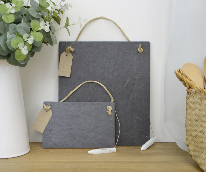 Hanging Slate Sign With Chalk - Small - Ribbon notice boards, fabric ...