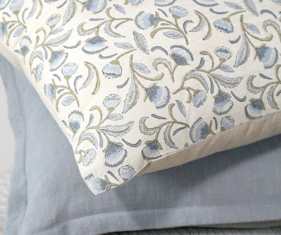 Blue Madrigal Blockprint Floral Cushion - Beautiful home decor at ...