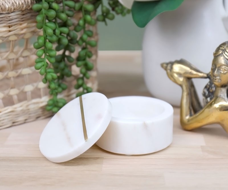 Marble Trinket Box - Brass Inlay