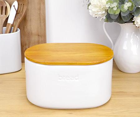 Bread Bin Oval White Ceramic