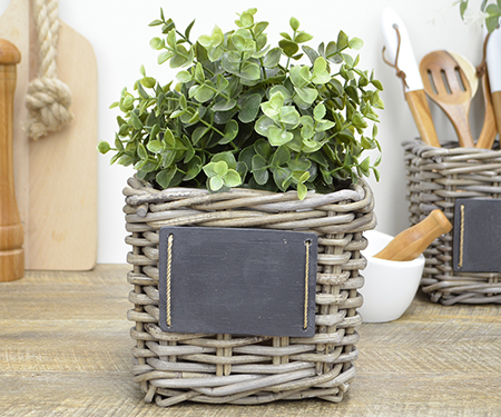 Square Cane Planter Basket with Blackboard