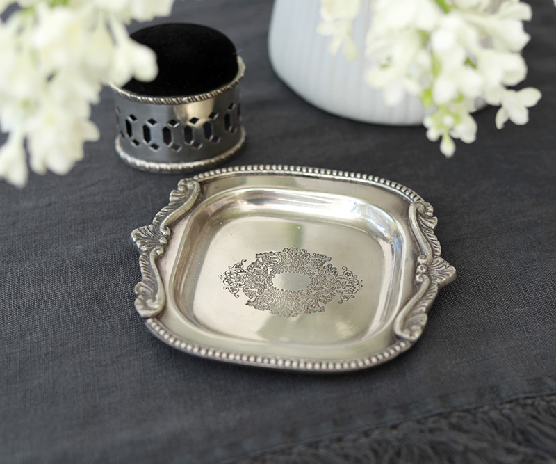 Hatton Silver Dish - Square Silver Tray With Beading