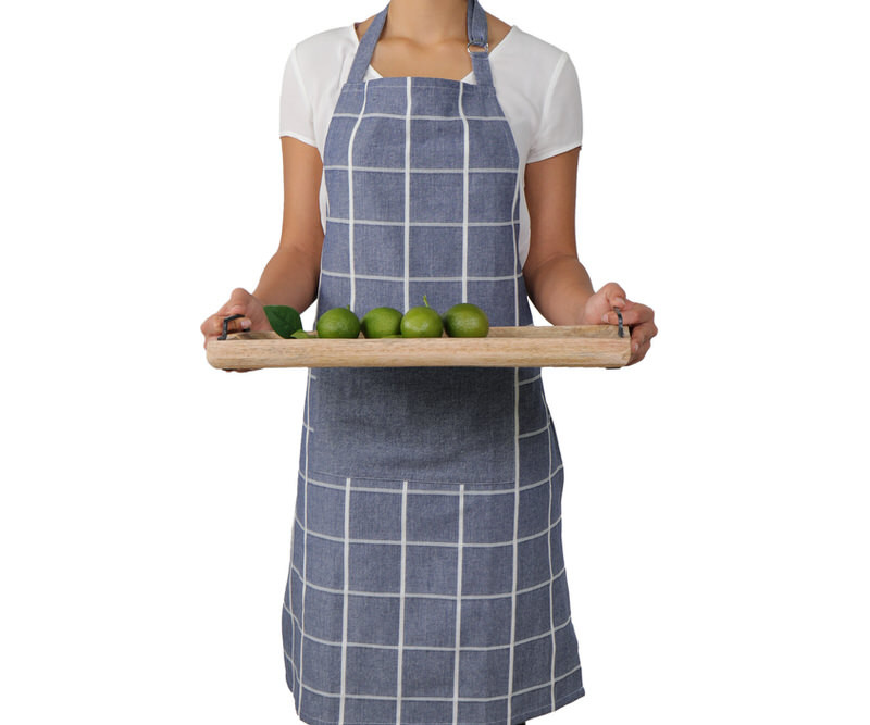 Campbell Check Apron - Denim Blue
