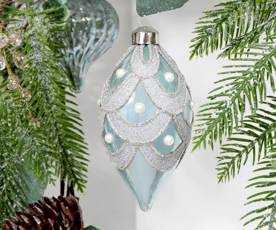 Phoebe Aqua & Pearl Christmas Tree Bauble - Christmas decorations ...