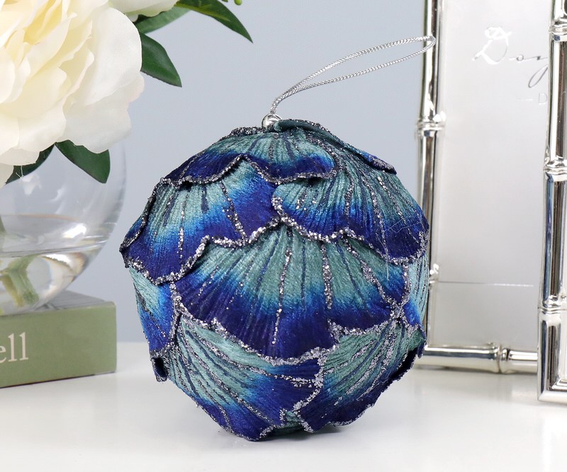 Set 2 Peacock Blue Tree Baubles 6cm