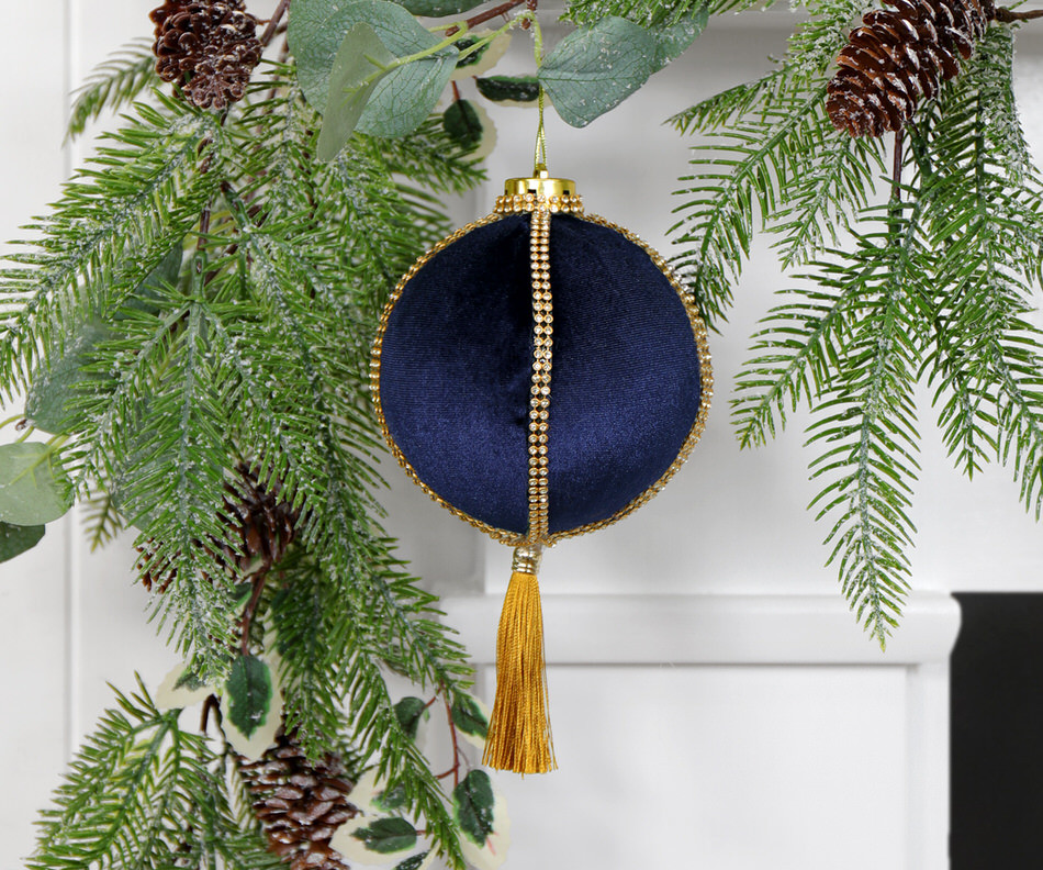 Regal Navy Velvet Christmas Tree Bauble - Christmas decorations Online ...