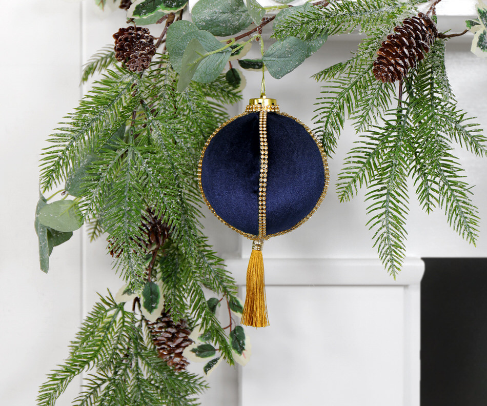 Regal Navy Velvet Christmas Tree Bauble - Shop by colour