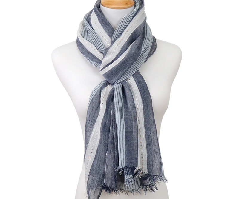 Bronte Sequin Stripe Scarf - Navy Blue
