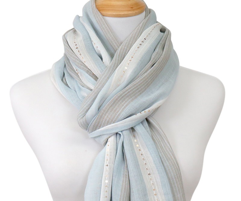 Bronte Sequin Stripe Scarf - Powder Blue - Accessories, scarves, bags ...