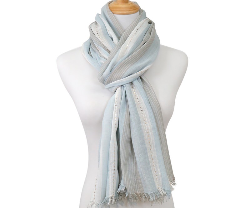 Bronte Sequin Stripe Scarf - Powder Blue