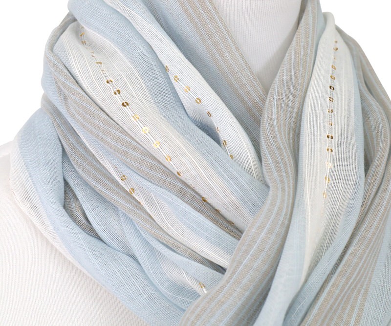 Bronte Sequin Stripe Scarf - Powder Blue - Accessories, scarves, bags ...