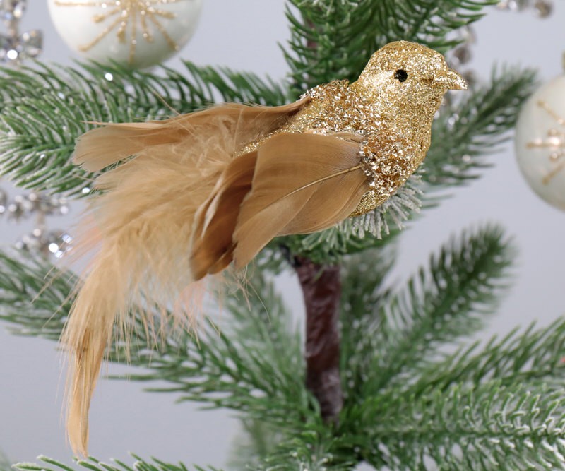 Adelia Gold Glitter Bird Clip - Coffee Feathers - Beautiful home decor ...