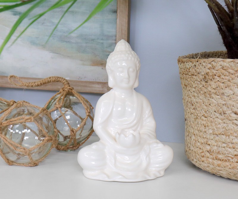 White Ceramic Buddha with Lotus