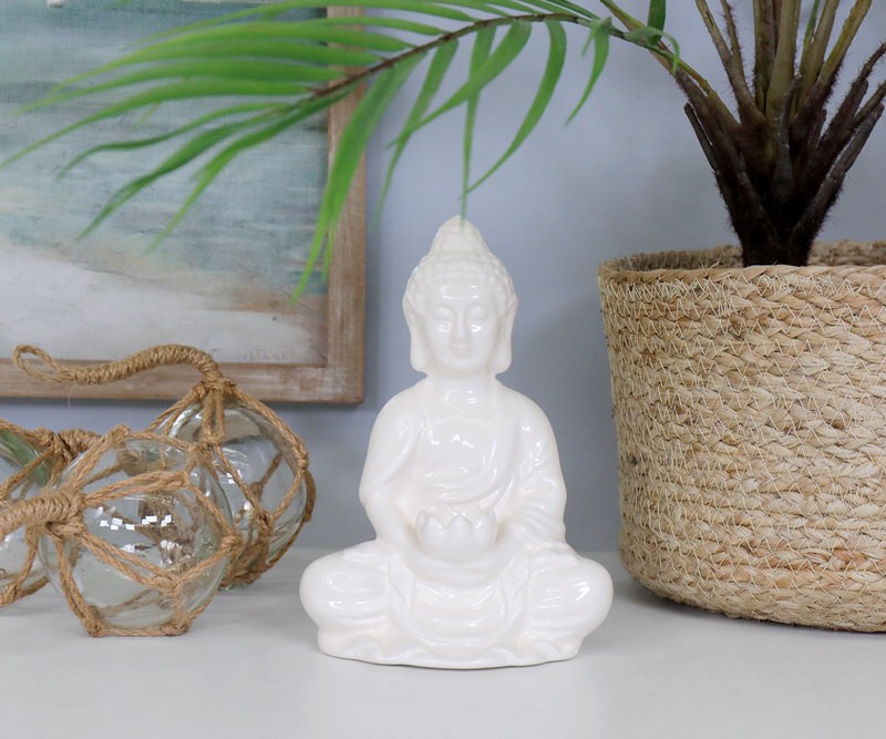 White Ceramic Buddha with Lotus