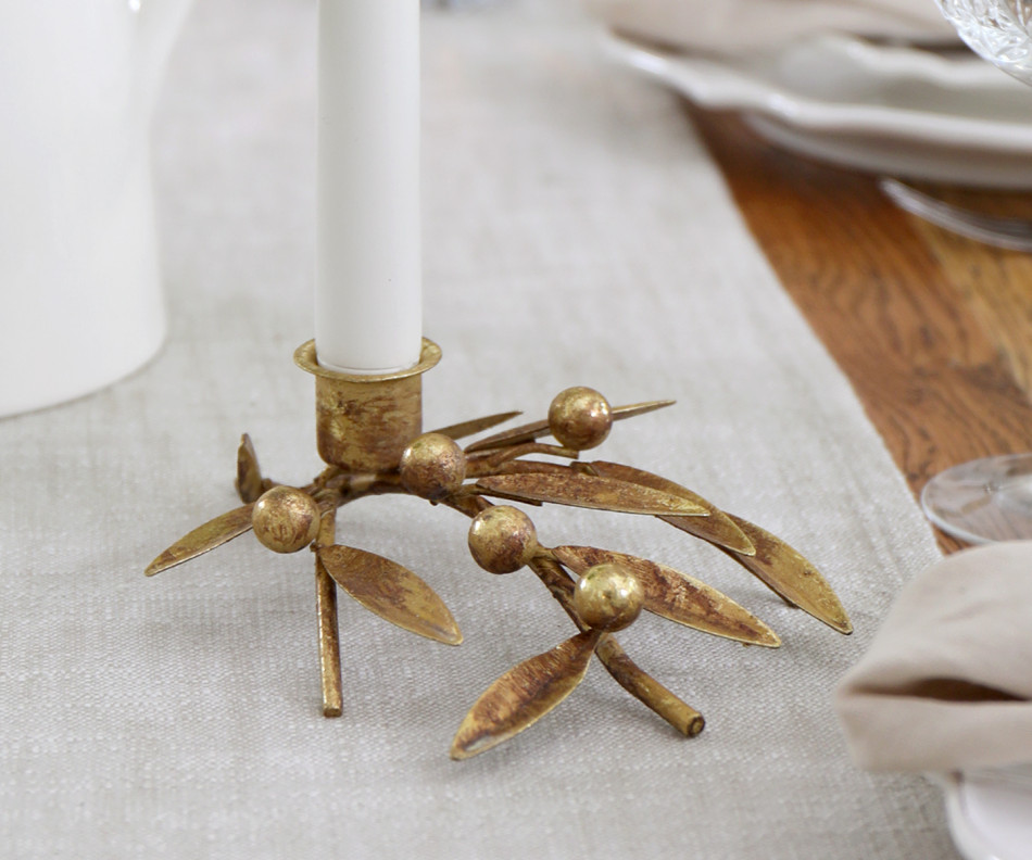 Small Gold Mistletoe Candle Holder - Beautiful home decor at French Knot