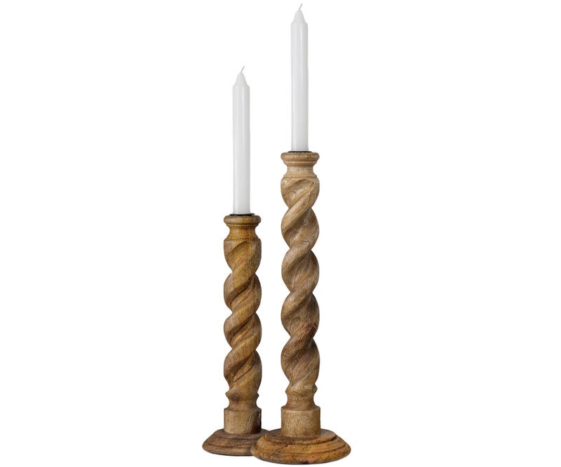 Tall Barley Twist Candlestick - Natural Wood