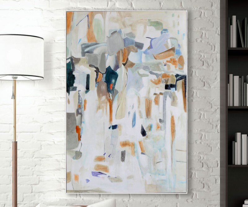 Sassari White Abstract Art Print Framed