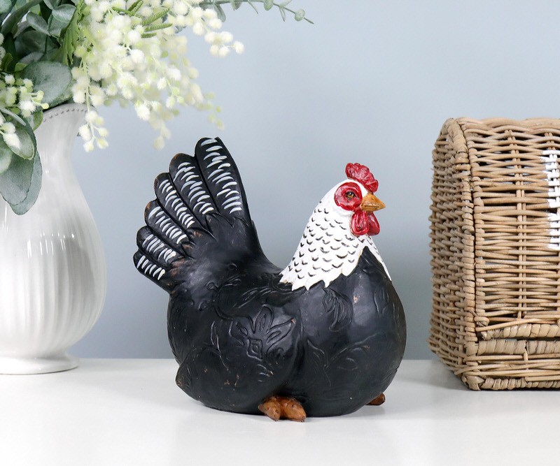Beatrice Fantail Black Hen - Sitting Chicken