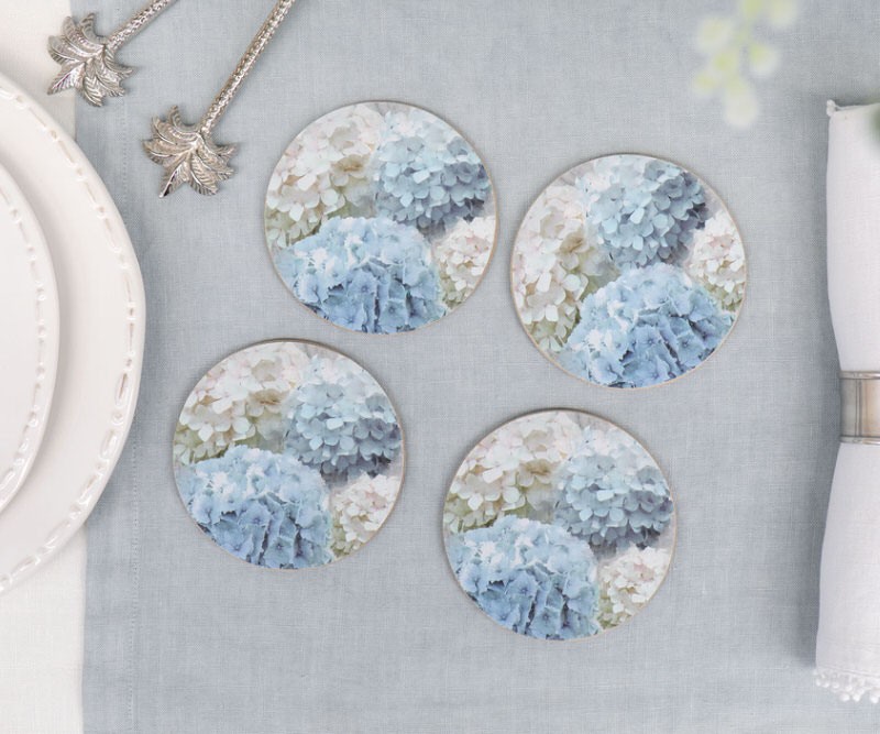 Set 4 Blue Hydrangeas Coasters - Beautiful home decor at French Knot