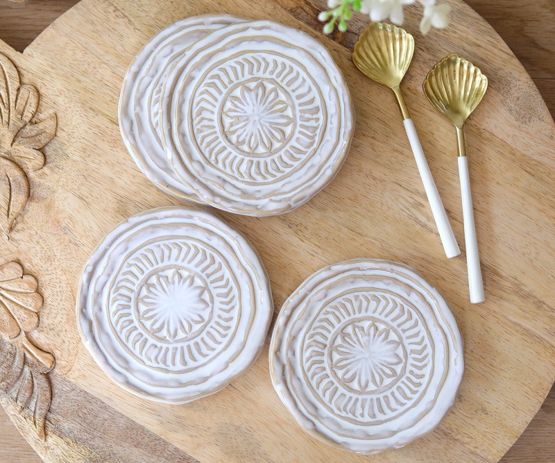 Orillia Set 4 Cream & Gold Coasters