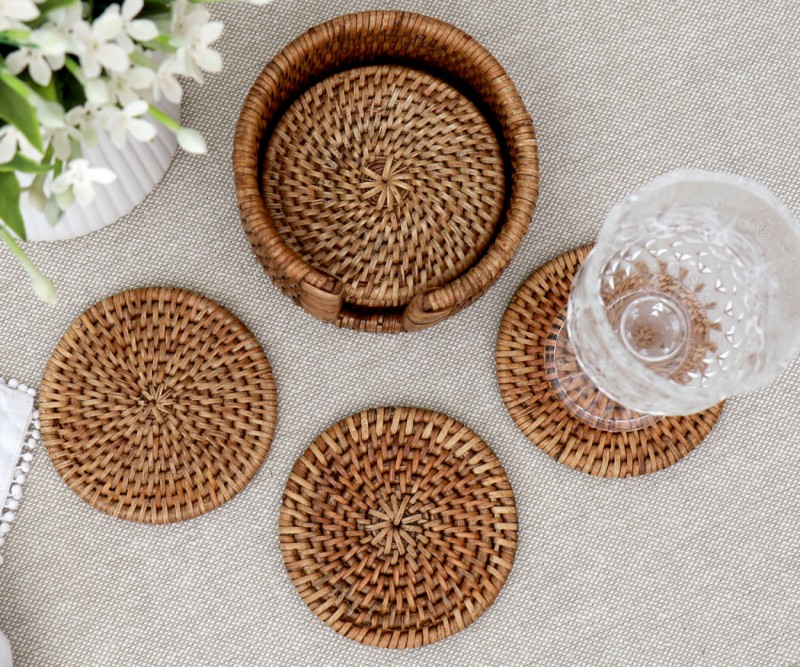 Set 8 Rattan Coasters - Whitewash