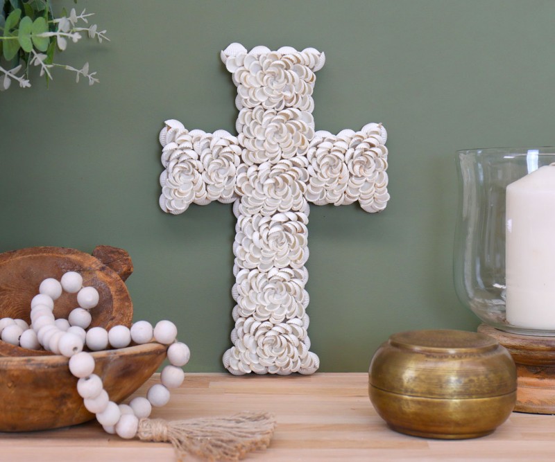 Frangipani Shell Cross Wall Hanging