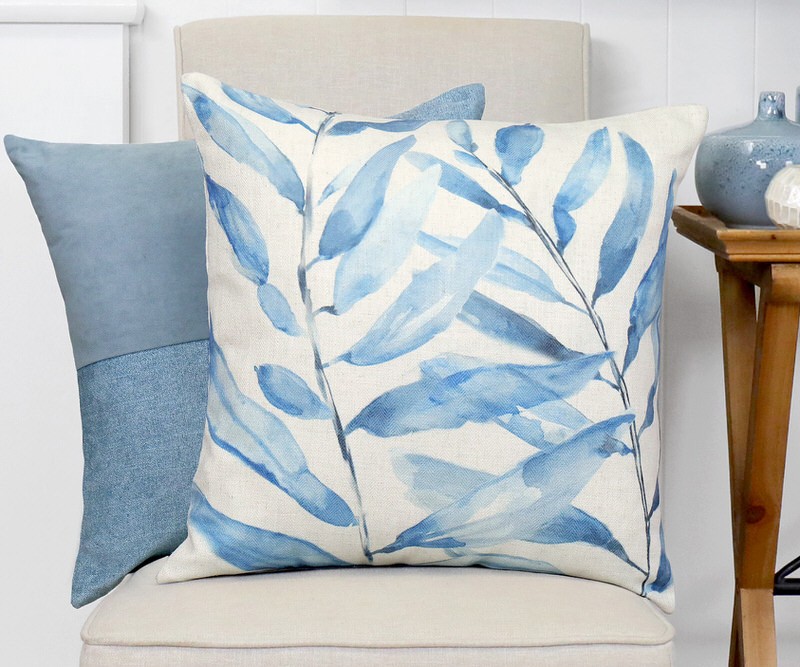Sarasota Blue Leaf Cushion