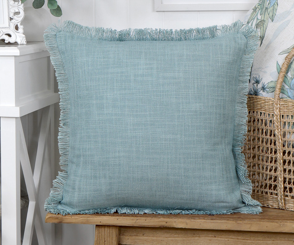 Linfield Fringed Sky Blue Cushion - Beautiful home decor at French Knot