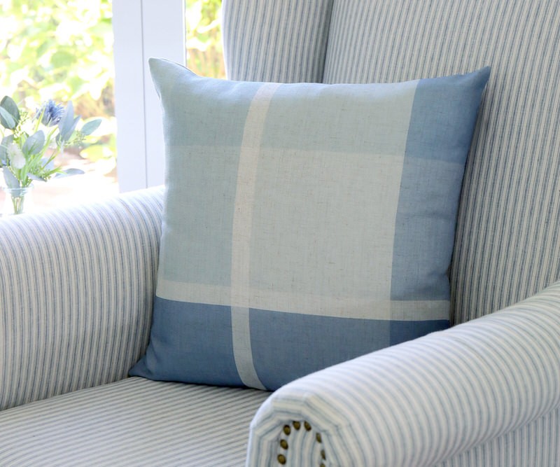 Stanhope Blue Check Cushion - Beautiful home decor at French Knot