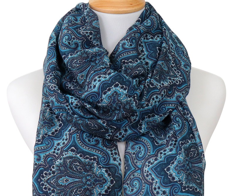 Cara Navy & Teal Paisley Scarf
