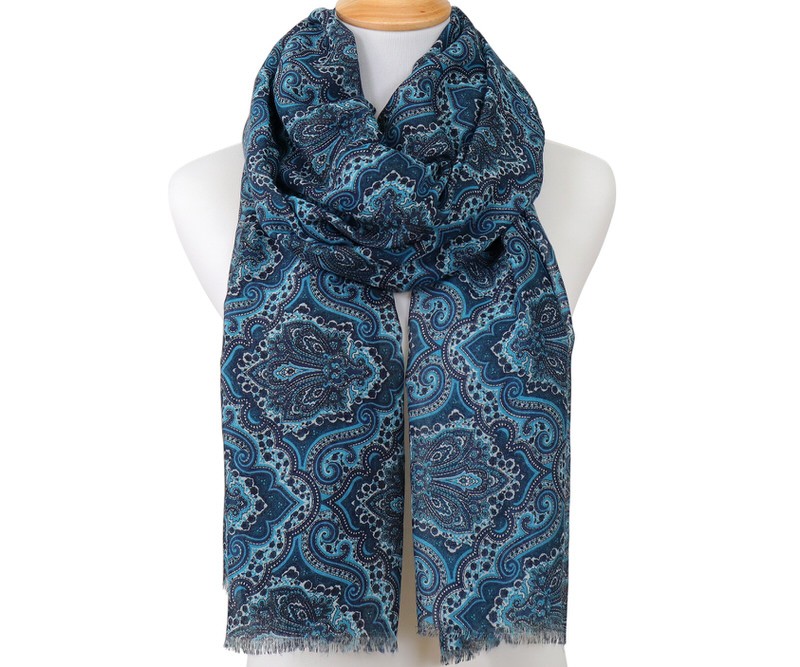 Cara Navy & Teal Paisley Scarf