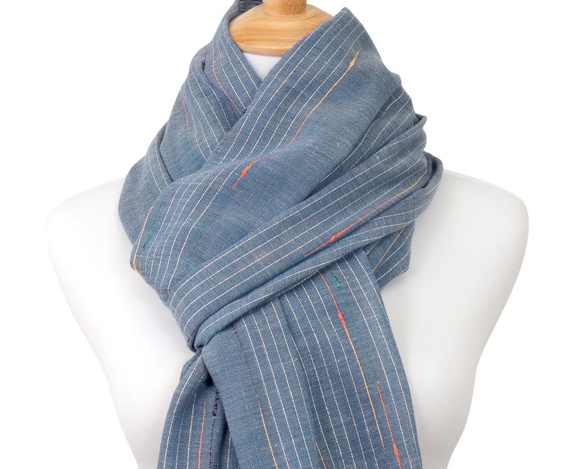 Anna Denim Blue Silver Stripe Scarf